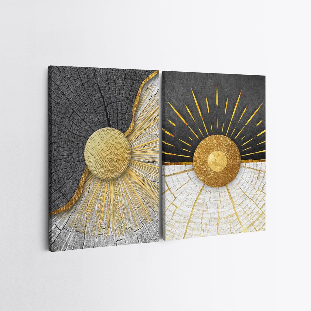 Falikép szett, 2 db, napot ábrázol, arany - fekete - fehér, 70x100 cm ...